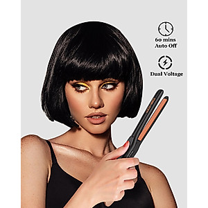 DSHOW 1/2" Flat Iron, Small Flat Iron Hair Straightener for Short Hair, Tourmaline Ceramic Mini Travel Hair Straightener with a Pouch, 6 Temperature, Dual Voltage (Black)