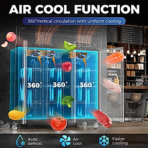 Coolski Dual Temp Commercial Refrigerator 3 Door Upright 72" W, 54 Cu.ft Reach in Fan Cooling Commercial Refrigerator and Freezer Combo for Restaurant, Kitchen, Garage, Food Truck, School, Church