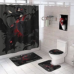 4 Piece Cool Anime Shower Curtain Set with Non-Slip Rug Toilet Lid Cover Bath Mat，Waterproof Shower Curtains Sets for Bathroom With12 Hooks 60X72 inches, 11