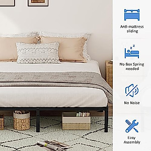 Mr IRONSTONE King Bed Frame, Platform Heavy Duty Steel Slat King Bed Frame with Storage, Anti-Slip Support, Metal King Size Bed Frame No Box Spring, Easy Assembly, Black