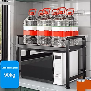 MOMOJIA Versatile Microwave Stand with Expandable Designs Kitchen Counter Organizers with Hooks Carbon Steel Constructions