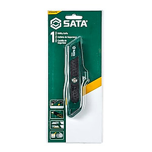 SATA Self-Retracting Utility Knife and 5 Blades, with Quick Blade Replacement and Blade Storage in the Green Nonslip Handle - ST93442SC