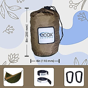 ecox Outdoors Parachute Hammock Single with 2 Tree Straps, Portable Lightweight Nylon Comfortable for Backpacking, Camping, Travel, Beach, Backyard, Patio, Hiking