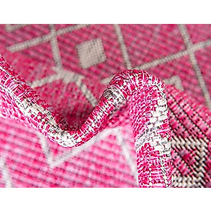 Unique Loom Outdoor Trellis Collection Area Rug - Tribal Trellis (4' 1" x 6' 1" Rectangle, Fuschia/ Gray)