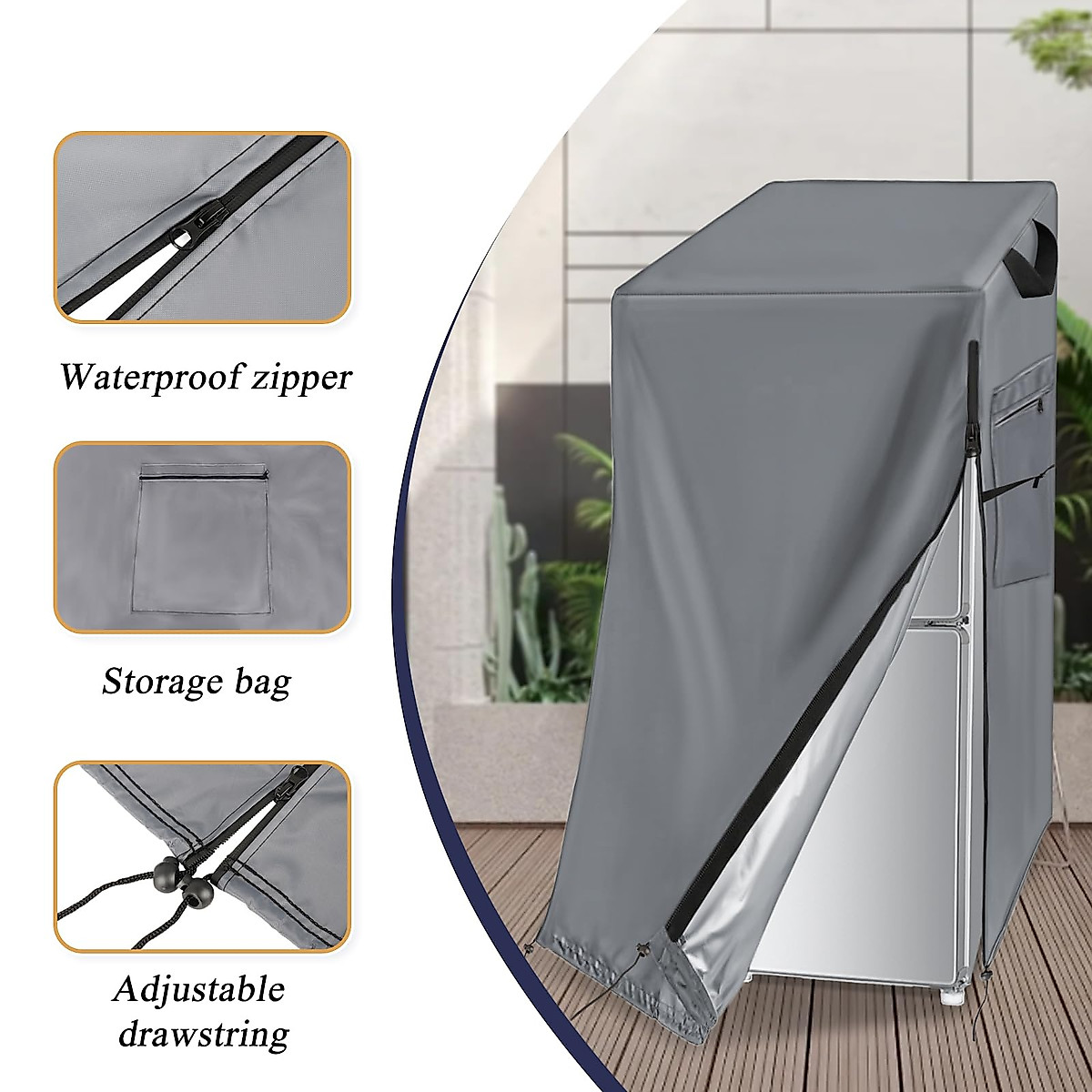 Safipotts Refrigerator Cover, Waterproof & Dustproof Cover for Protecting Upright Freezers - Suitable for Cold Rooms Grey 23"W x 23"D x 56"H