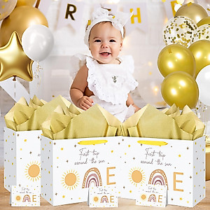 Baby 1st Birthday Gift Bag First Trip Around The Sun Gift Bag with Greeting Card Tissue Papers Boho Sun Rainbow Wrapping Paper Bag for Newborn Baby Shower Christmas Gifts Birthday Party Supplies