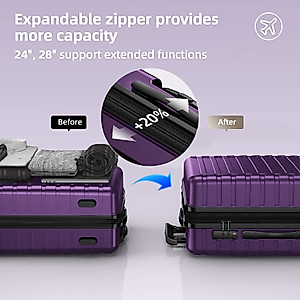 SHOWKOO Luggage Sets Expandable ABS Hardshell 3pcs Clearance Luggage Hardside Lightweight Durable Suitcase sets Spinner Wheels Suitcase with TSA Lock (Purple)