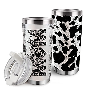 Paayna Best Mom Insulated Vacuum Tumbler with Lid, Mother's Day Birthday Gifts for Mom Women Grandma, Cow Print Stainless Steel Double Wall Cup, 20 oz Travel Detachable Straw Mug