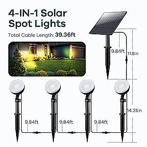 Linkind Solar Spot Lights Outdoor, 4-in-1 Solar Landscape Spotlights Outdoor IP67 Waterproof, 9.8ft Cable Dusk to Dawn Solar Outdoor Lights for Garden, Yard, Driveway Walkway, Patio, Warm White 3000K
