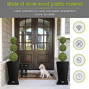 Elevens Set of 2 Tall Outdoor Planters 28 Inch, Large Planters for Indoor Outdoor Plants, Tapered Square Flower Pots with Tray for Patio,Black