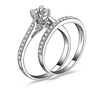 SEniutarm Engagement Love Rings Wedding Bands Engagement Wedding 2Pcs Set Cubic Zirconia 925 Sterling Silver Rings Size 6-10 for Finger Rings DIY Jewelry Gifts - US 8