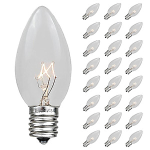 Novelty Lights Incandescent Christmas Replacement Bulbs - Indoor/Outdoor Individual Bulbs for Christmas Tree, Display, & More - C9/E17 Intermediate Base, 7 Watt Lights (Clear, 25 Pack)