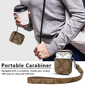 Case for AirPods 2&1 Case,6 in 1 Fashion Luxury PU Shockproof Anti-Slip Protective Cover Accessories Set for Airpods 2/1 Charging Case with Keychain/Ear Hook/Watch Band Holder/Anti-Lost Strap(Brown)