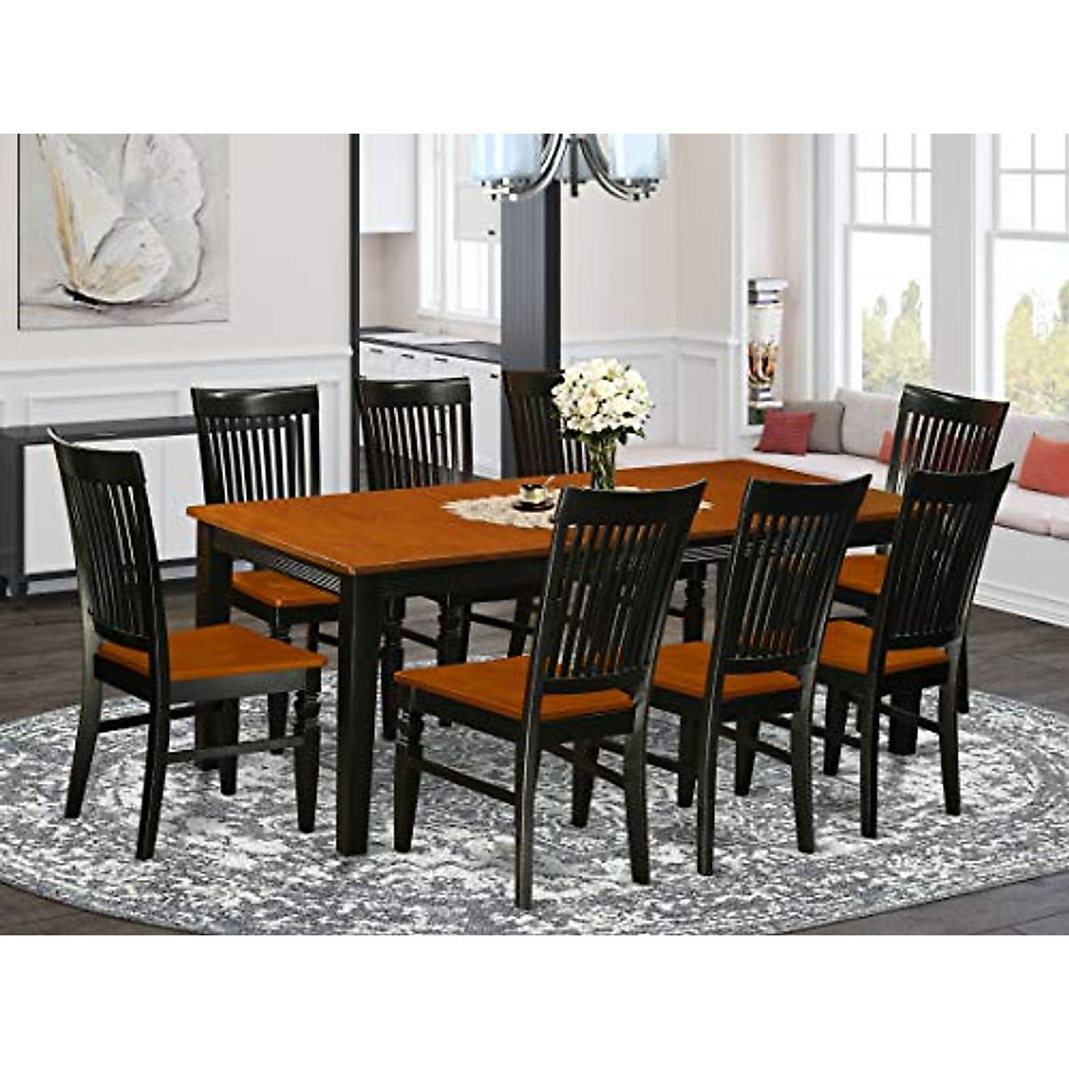 East West Furniture QUWE9-BCH-W Dining Room Set, 9-Piece