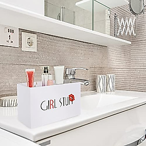 Tampon Holder for Bathroom Tampon Storage Container Movable Feminine Partition Case with Lid Tampon Dispenser Sanitary Napkin Storage Container Wood White Small Storage Box Pad Organizer for Bathroom