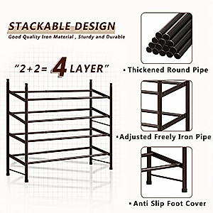 YIZAIJIA Shoe Rack Organizer 2 Tier Metal Expandable Storage Adjustable Shoe Shelf Free Standing Shoe Rack for Entryway Closet Doorway,Bronze