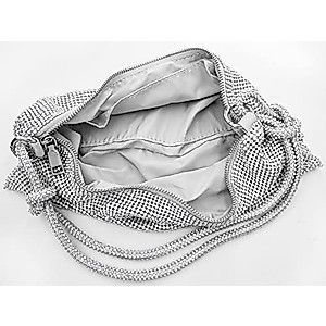 Rhinestone Purse Silver Hobo Purse Sparkly Black Evening Bag for Women Prom Party Wedding-Silver