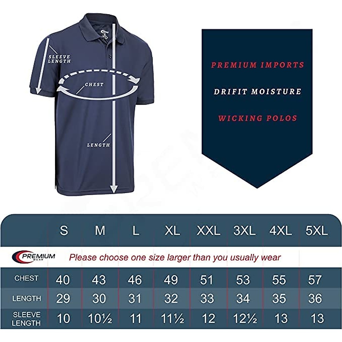 Premium Wear 2-Pack Men's Navy Polo T-Shirts Quick-Dry Moisture Wicking - Breathable, Lightweight, and Durable - Perfect for Sports, Gym, and Outdoor Activities - Machine Washable 2X-Large