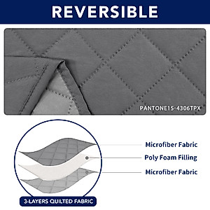 PureFit Water Resistant Reversible Sofa Covers for Reclining Sofa - Non Slip Split Recliner Couch Cover for 3 Cushion Couch, Washable Furniture Protector for Kid, Dog (3 Seat, Gray/Light Gray)