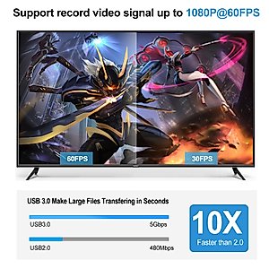 MOYOON Capture Card USB 3.0, 4K HDMI Video Capture Card to USB/Type-C with Microphone & HDMI Loop-Out, Capture Card 1080p 60fps for streaming, Compatible with Nintendo Switch/Game Console/Phone