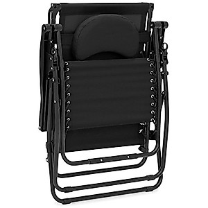 Best Choice Products Oversized Steel Mesh Zero Gravity Reclining Lounge Patio Chair w/Folding Canopy Shade and Cup Holder, Black