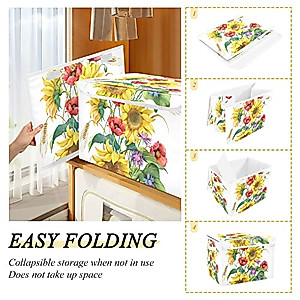 innewgogo Sunflower Storage Bins with Lids for Organizing Foldable Storage Box With Lid with Handles Oxford Cloth Storage Cube Box for Dog Toys