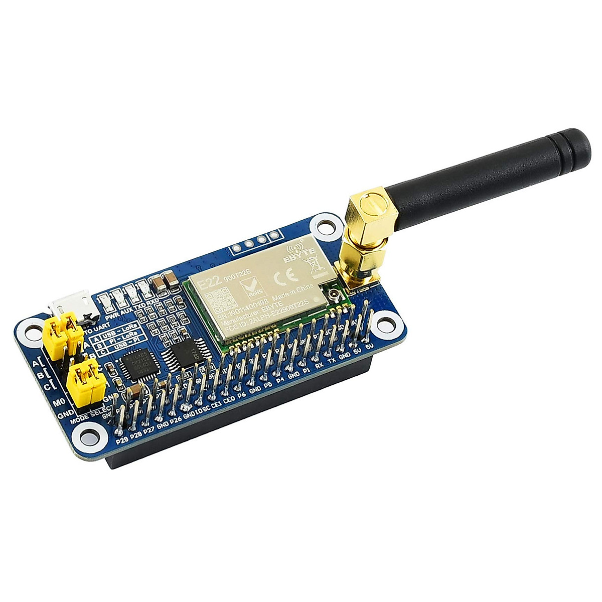 waveshare SX1262 LoRa HAT for Raspberry Pi 915MHz Frequency Band Data Transmission up to 5km Support Auto Repeating to Transmit Longer Wake on Radio Wireless Config Carrier Sensing Communication Key