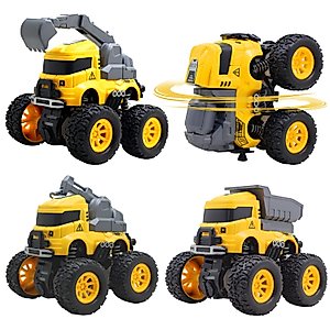 UOWGA Construction Toys for 3 Year Old Boys, 4 Pack Push and Go Car Truck Playset for Boys Girls Toddler Aged 3 4 5 6 Year Old Gifts for Kids Birthday