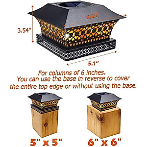 SIEDiNLAR Solar Post Lights Outdoor Fence Deck Cap Light Solar Powered Metal Warm White LED Lighting Waterproof for Garden Patio Decoration 4x4 5x5 Wooden Posts Black (2 Pack)