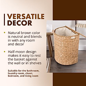 Kouboo Sea Grass Half Moon Basket with Removable Liner, Natural Color Laundry Hamper, One Size, Brown - 1030097