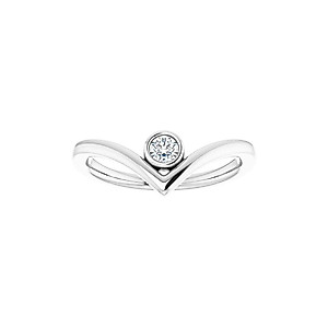 Solid 925 Sterling Silver Solitaire 1/10 Cttw Diamond Solitaire Bezel-Set "V" Ring Band (.10 Cttw) (Width = 8.7mm) - Size 8.5