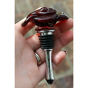 Wine Bottle Stopper Glass Rose Red, Hand Blown Rose, Lampwork SRA Rose, Flower Stainless steel, Gift for Wino Handmade by Untamed Rose