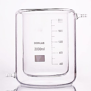 DONLAB CFN-2000 Glass 2000ml/2L Graduated Flat-Bottom Low-Form Jacketed Beaker Double-Layer Lab Reaction Beaker