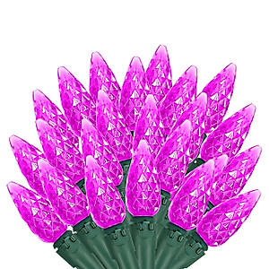 Joiedomi 150 LED Purple Faceted C6 Halloween String Lights 48.7FT Green Wire for Indoor Outdoor Holiday Décor Halloween Event Decoration, Tree, Eaves, Haunted House Theme Party