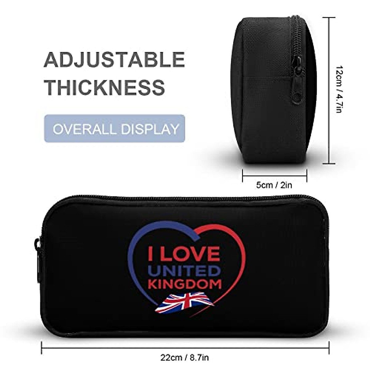 I Love United Kingdom Pencil Case Pencil Pouch Coin Pouch Cosmetic Bag Office Stationery Organizer
