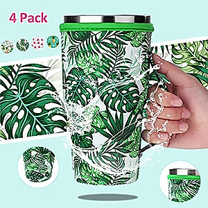4 Pieces Iced Coffee Cup Sleeves Reusable Neoprene Insulated Sleeves Drink Sleeve Holder with Handle Cup Cover Holder for 30 oz Coffee Beverage Milk Water Cold Hot Drinks, Hawaiian Style