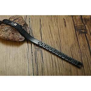 MEALGUET Personalized Customized Free Engraving Stainless Steel Chain Watch Band Wristband Link ID Bracelets for Men Women, Black