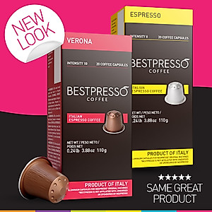 Bestpresso Coffee for Nespresso Original Machine 120 pods Certified Genuine Espresso Colombia Blend Pods Compatible with Nespresso Original 60 Days Satisfaction Guarantee