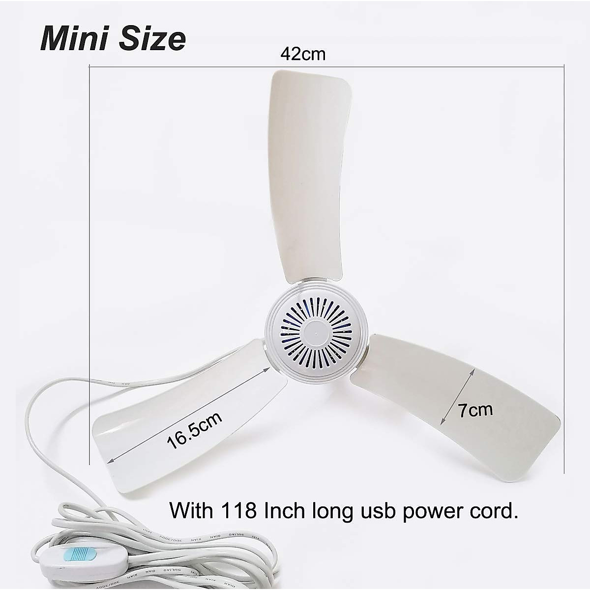 SKYRI Portable Ceiling Fan Mini USB Tent Fans for RV, Camping, Outdoor Hanging Gazebo Tents Ceiling Canopy Dorm Room Fan DC 5V Compatible Battery Power