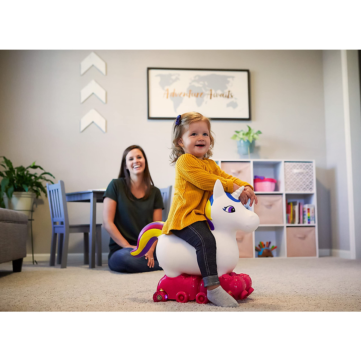 Kid Trax Silly Skaters Unicorn Toddler Foot to Floor Ride On Toy, Kids 1-3 Years Old, Soft and Inflatable, Single Rider, Light Up LED Rollerskates, White (KT1590)