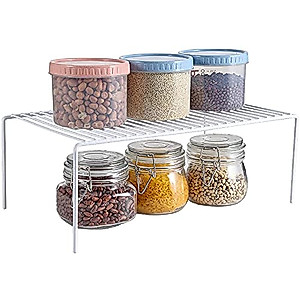 KIKIBRO Heavy Duty Cabinet Storage Shelf Rack, Large Rustproof Stainless Steel Food Kitchen Organizer for Spice, Cabinets, Pantry Shelves, Countertops Dishes, Plates, Bowls, Mugs, Glasses - Set of 6
