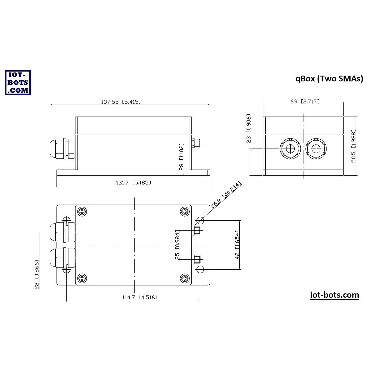 qBox DIY IOT Enclosure Kit (Two SMAs), IOT Enclosure for Arduino MKR Feather ESP32 Cellular LoRa WiFi Board, Waterproof IP65 Enclosure with Glands, prototyping PCB and Two SMA connectors