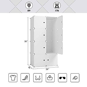 KOUSI Portable Wardrobe Closets 14"x18" Depth Cube Storage, Bedroom Armoire, Storage Organizer with Doors, 5 Cubes + 1 Hanger, White