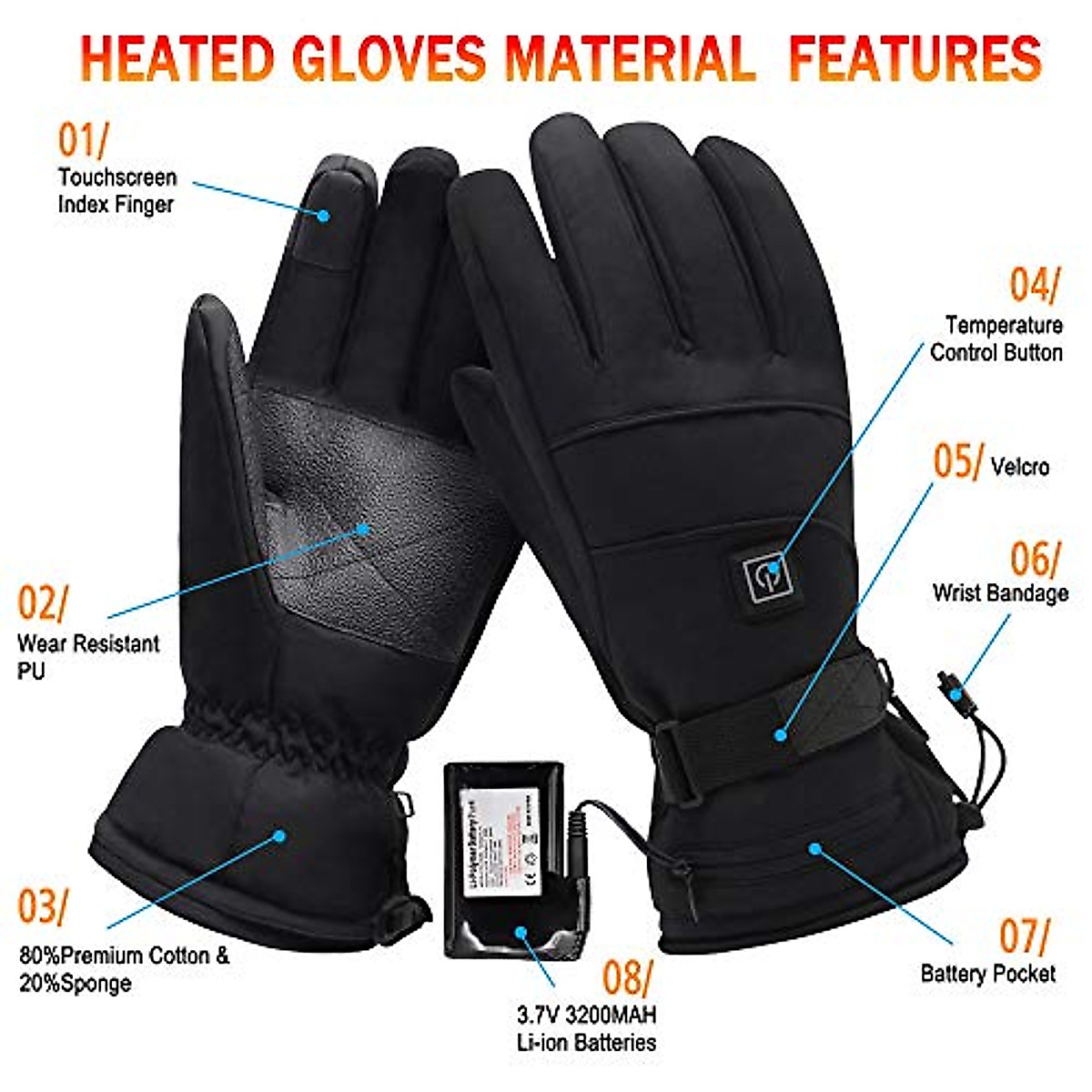 Spring Rechargeable Electric Heated Gloves,Touchscreen Waterproof Cold Weather Thermal Heated Gloves,Hand Warmer Gloves for Hunting Fishing Skiing Camping Cycling