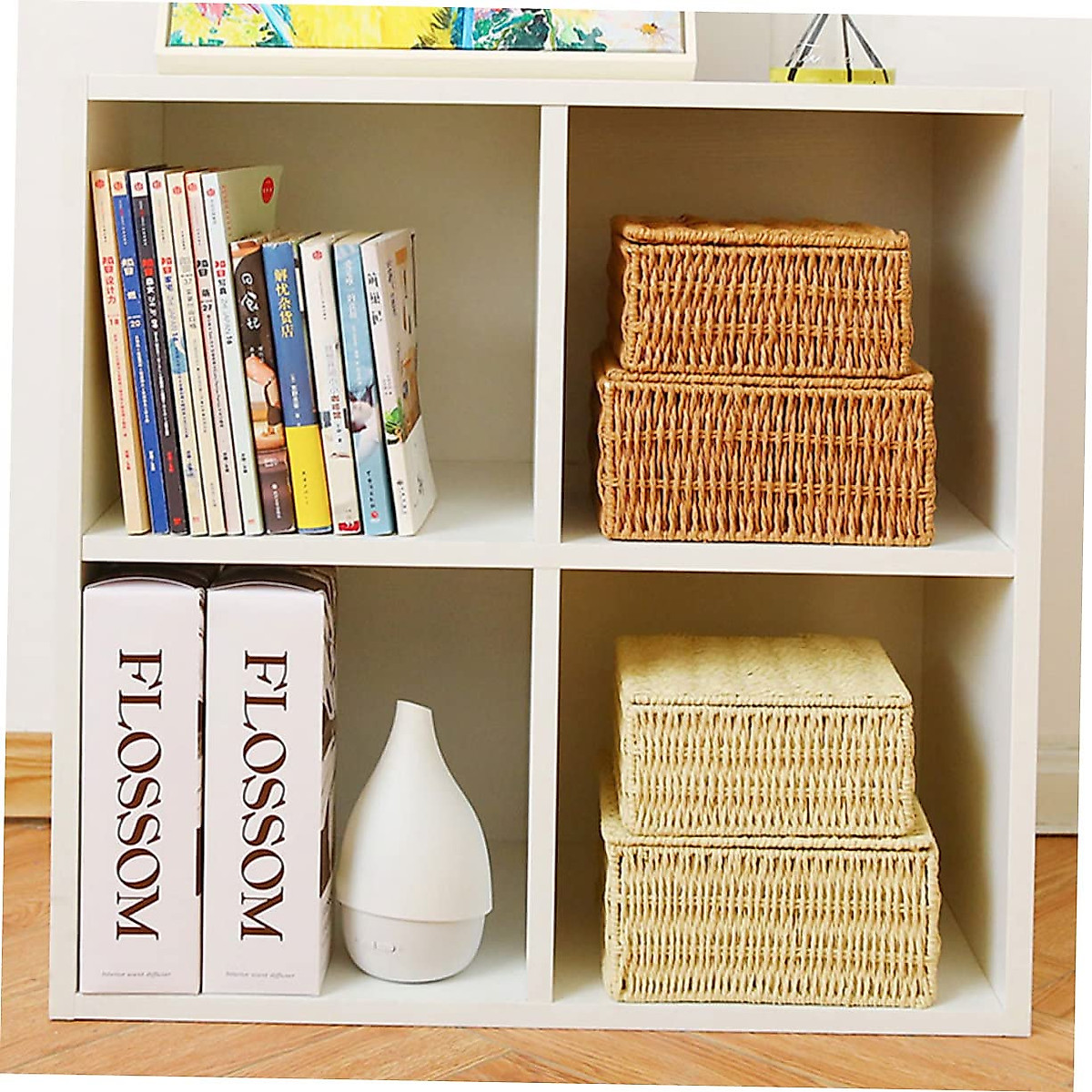 CHILDWEET 150cm Beige Wicker Storage Basket with Lid, Multipurpose Basket for Home, Kids, Office, Decor, Organization