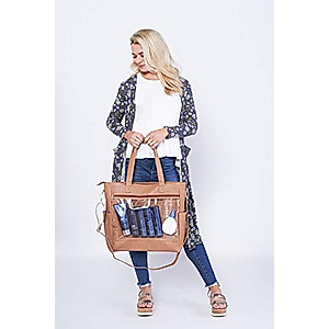 Camel Color Vegan Leather Tote Display Bag for Direct Sales Enamel Pins | Clear Pocket ITA Product Display Marketing Bags | Gift for Color Nail Strips Wow Senegence Essential Oils Bag LipSense