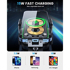 APPS2Car Cup Holder Phone Mount for Car Dual Coil Wireless Car Charger Auto Clamping Cup Holder Phone Mount Wireless Car Charger Compatible with iPhone 15/14/13/12 & Samsung Z Flip/Fold