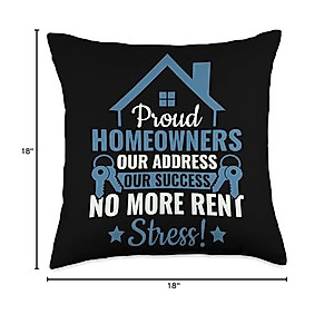 Gifts for New House Owners & First Time Home Owner Proud Homeowners-Our Adress Our Success No Rent Stress Throw Pillow, 18x18, Multicolor