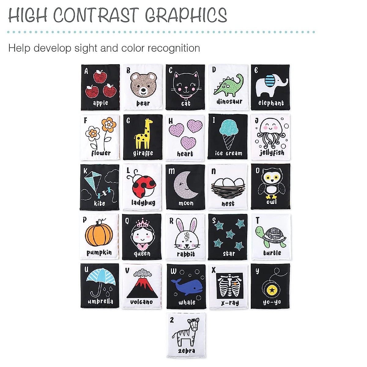 The Peanutshell Baby Soft Alphabet Flash Cards – Cloth ABC Book Cards for Babies & Toddlers, 26 Fabric Tiles, Infant to 36 Months Baby Books, Soft Alphabet Cards, Soft Alphabet Cards with Bag