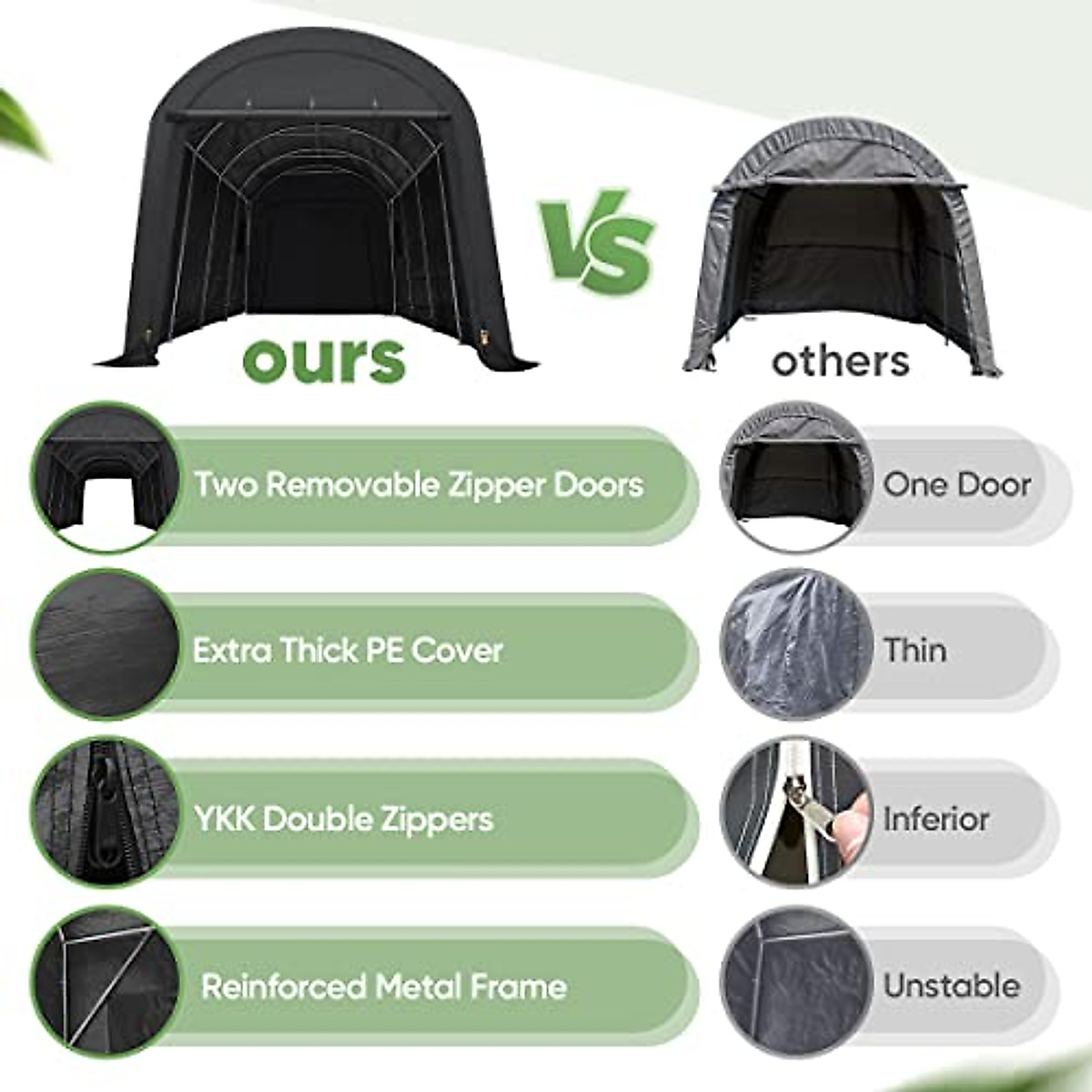 ADVANCE OUTDOOR 10x20 ft Heavy Duty Carport Outdoor Patio Anti-Snow Large Space Canopy Storage Shelter Shed with 2 Roll up Zipper Doors & Vents for Snowmobile Garden Tools, Gray